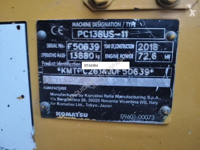 Excavadora de cadenas Komatsu PC138US-11 usada - n°10487888
