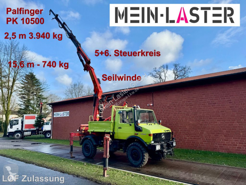 Camion Unimog benne PK 10500 Kran 15 m max. 3,9 t Seilwinde 4x4 Gazoil ...