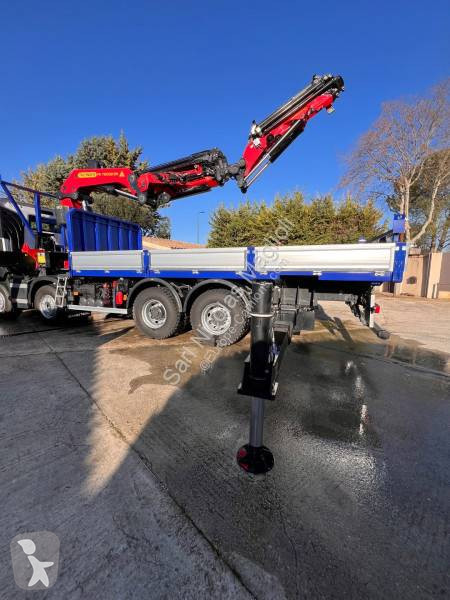 Camion plateau ridelles Renault Kerax 520 DXI 8x4 Gazoil Euro 6 grue ...